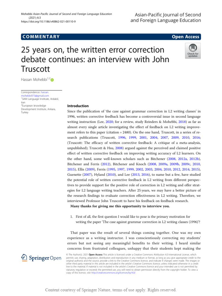 25 Years On The Written Error Correction Debate Co | PDF | Second ...