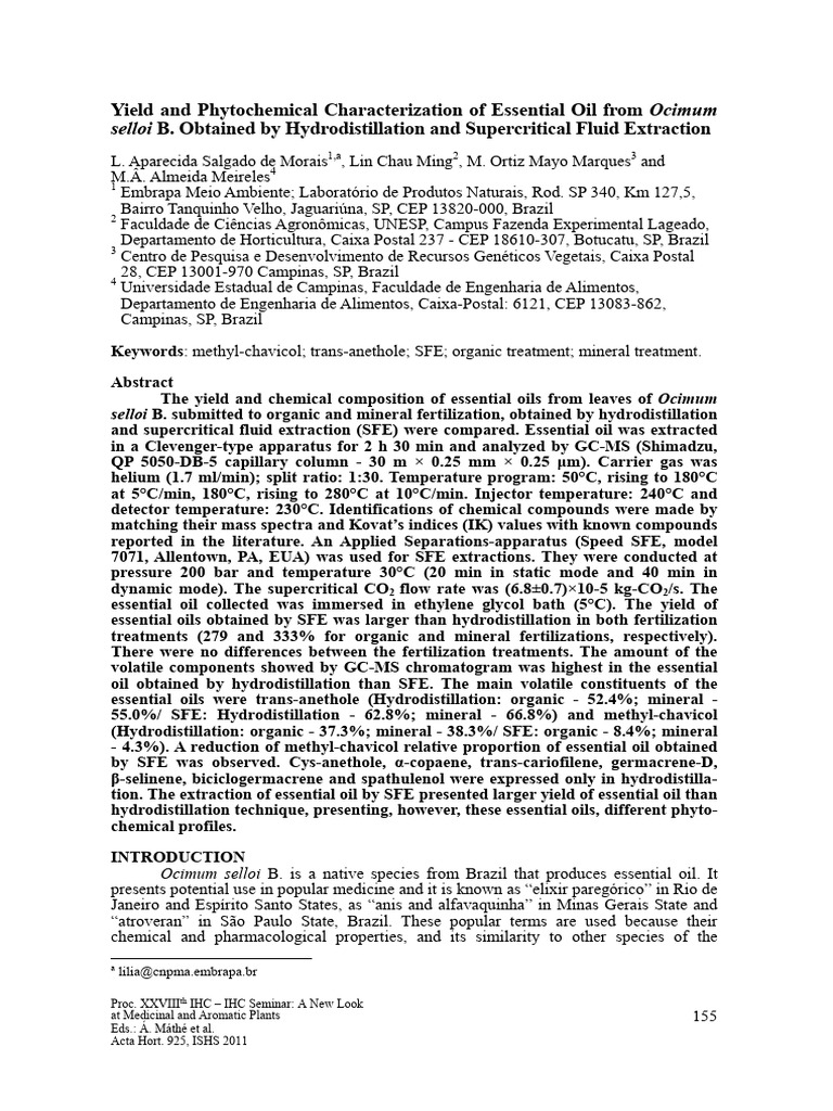 Yield and Phytochemical Characterization | PDF | Essential Oil | Supercritical Fluid