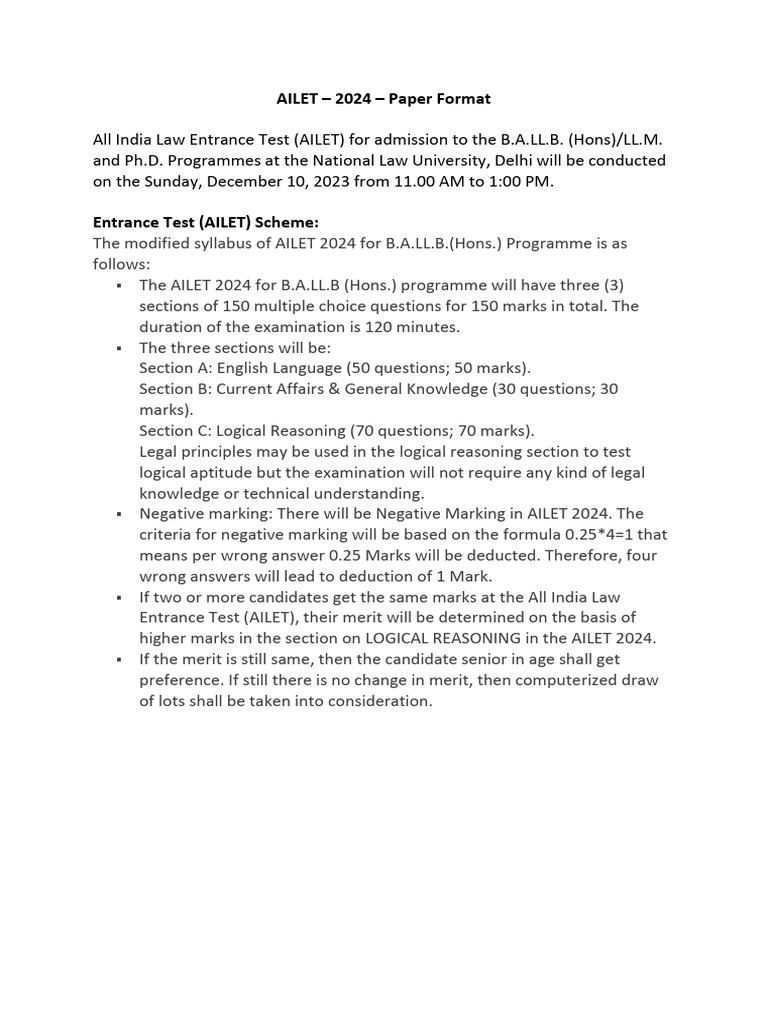 6 - AILET 2024 Paper Format | PDF