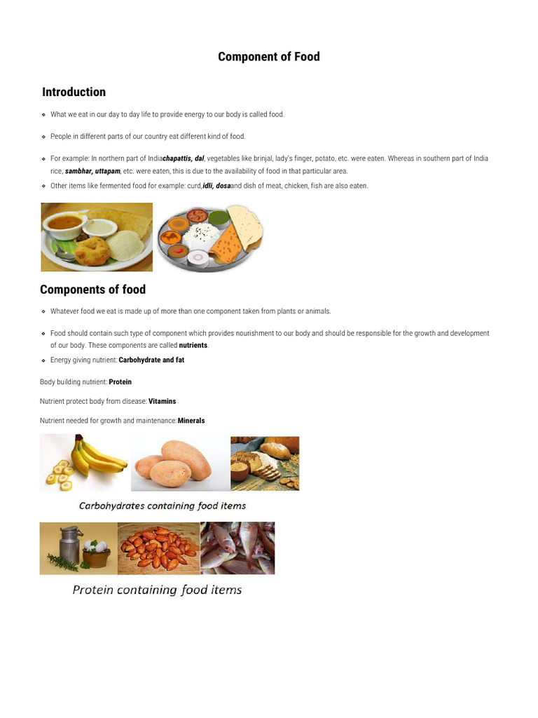 Component of Food | PDF | Foods | Nutrients