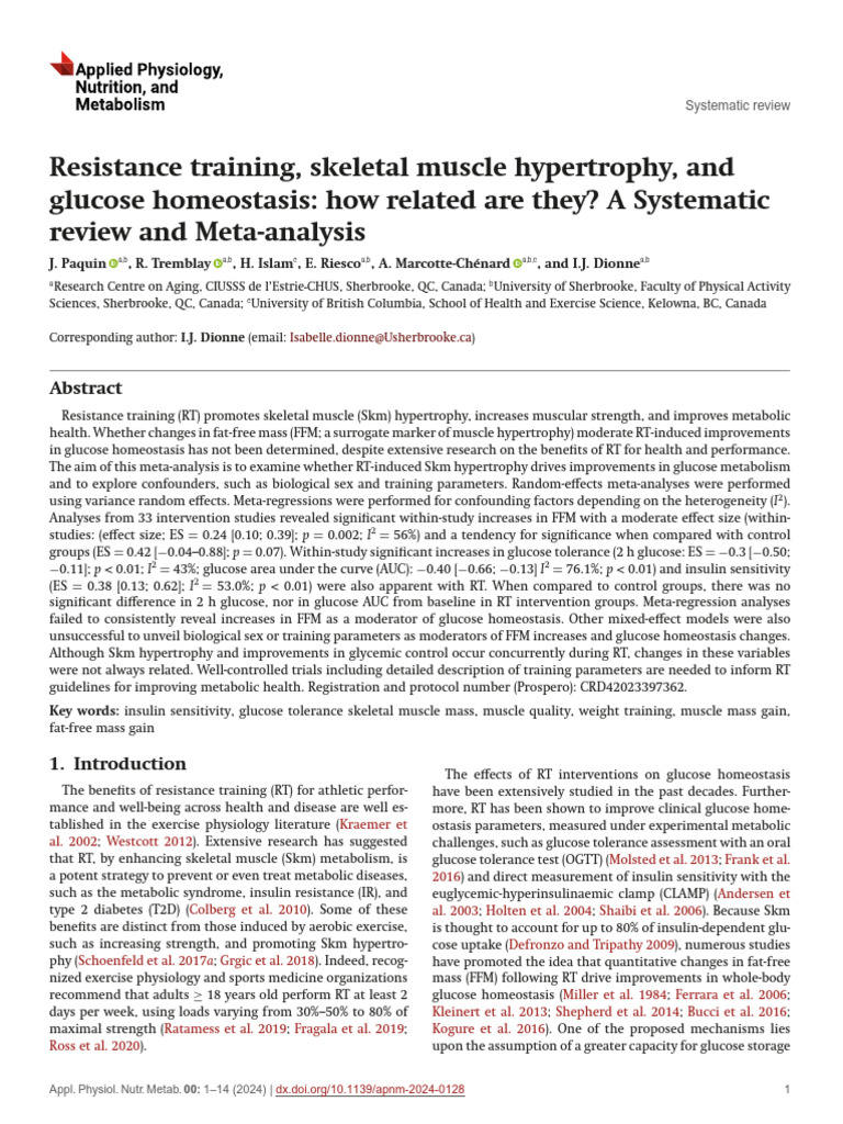 Resistance Training, Skeletal Muscle Hypertrophy, and Glucose ...