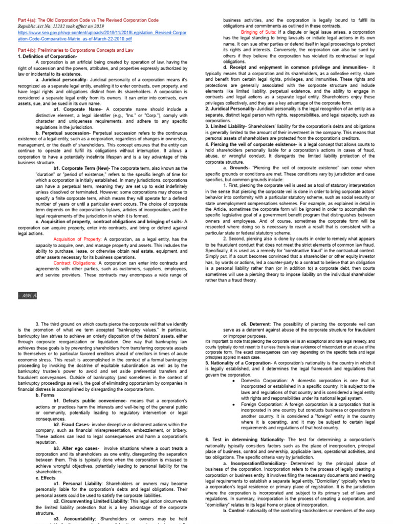 Old vs Revised Corporation Code Overview | PDF | Corporations | Bankruptcy
