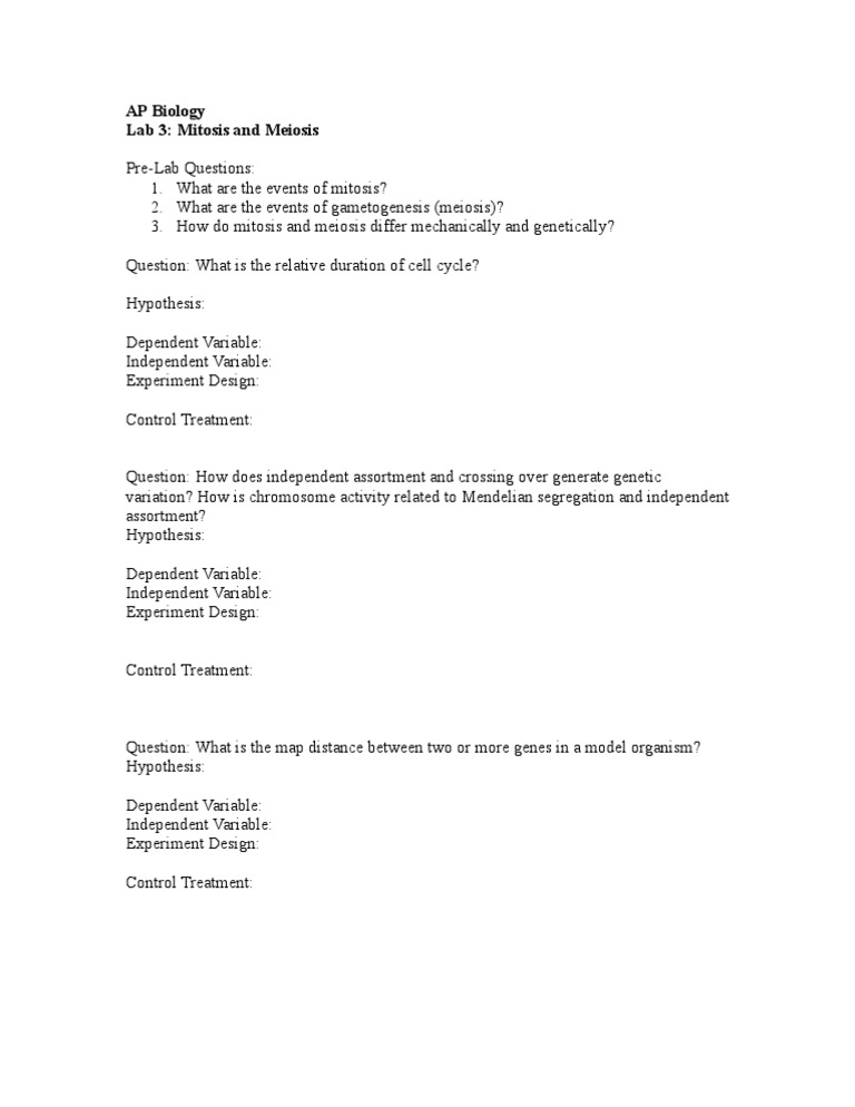 AP Biology Lab 3: Mitosis & Meiosis | PDF | Meiosis | Genetics