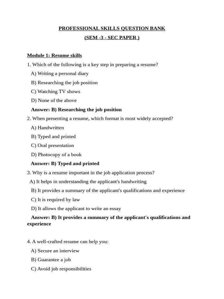 Sem-3 Sec-Professional Skills Question Bank | PDF