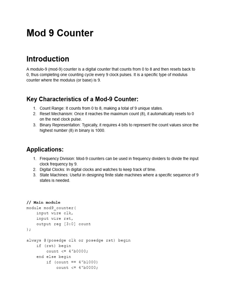 Mod 9 Counter Overview and Design | PDF