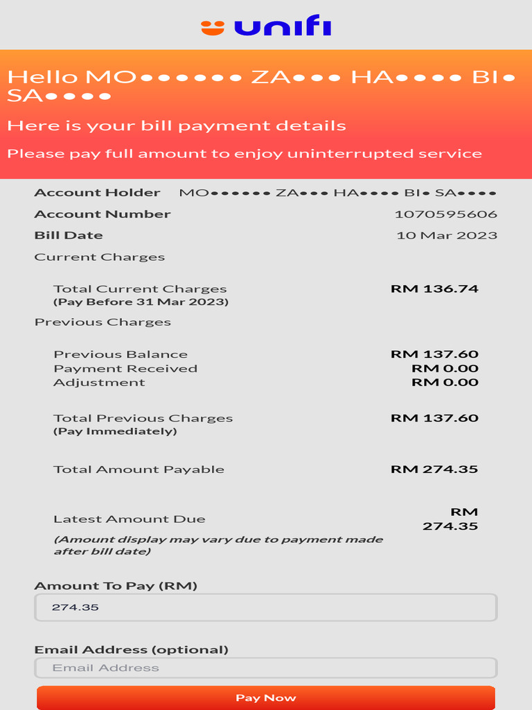 Pay My Bill Unifi | PDF