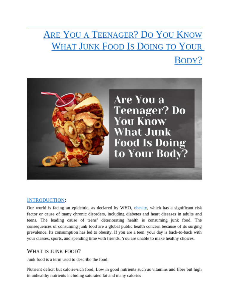 JUNK FOOD Article | PDF | Junk Food | Healthy Diet