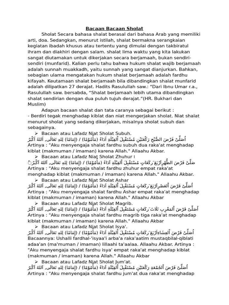 Panduan Bacaan dan Tata Cara Sholat | PDF