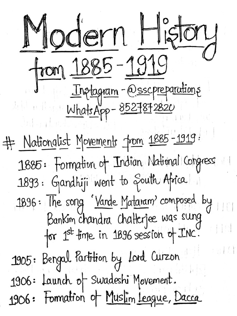 Nationalist Movements From 1885-1919 History Handwritten Notes | PDF
