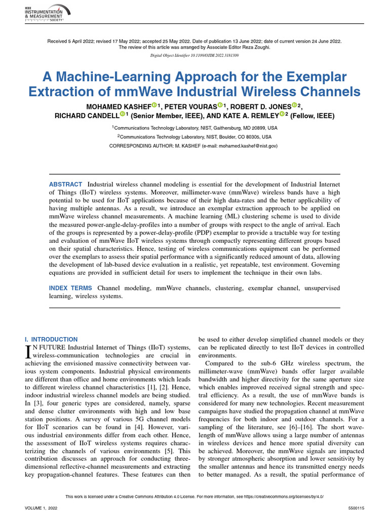 A Machine-Learning Approach For The Exemplar Extraction of MmWave Industrial Wireless Channels ...