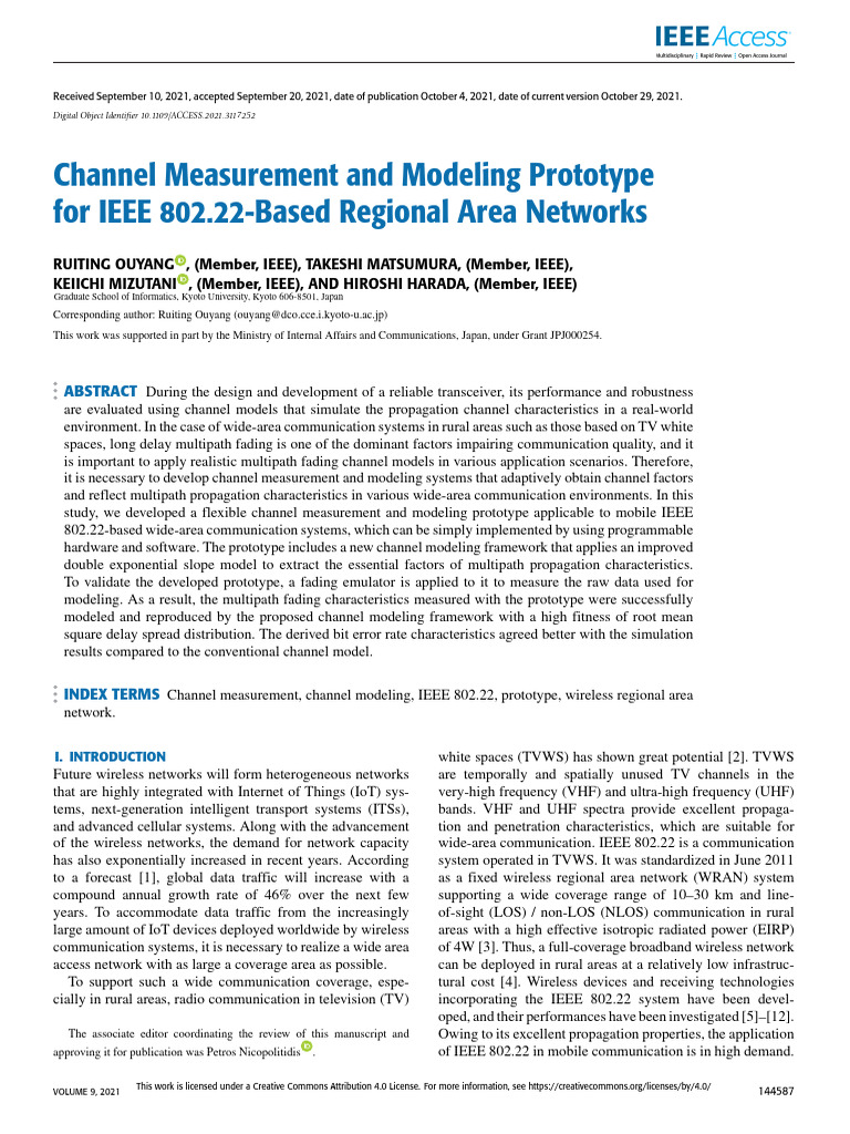Channel Measurement and Modeling Prototype For IEEE 802.22-Based Regional Area Networks | PDF ...
