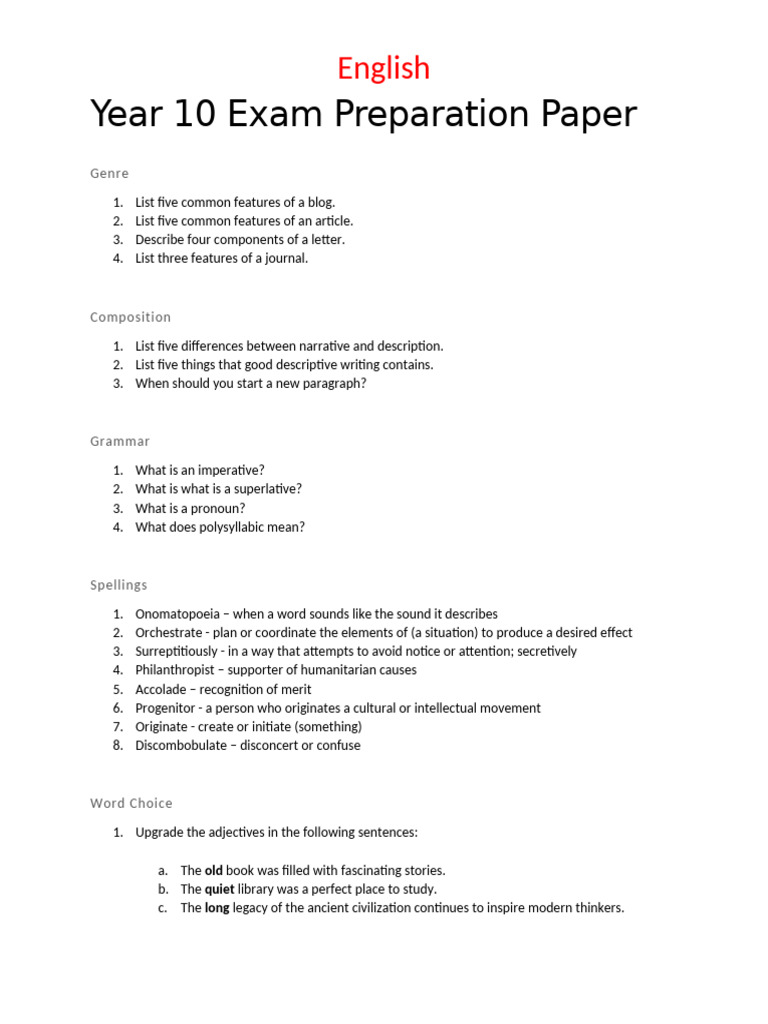 Year 10 Exam Preparation Paper - 1 | PDF | Narrative | Blog