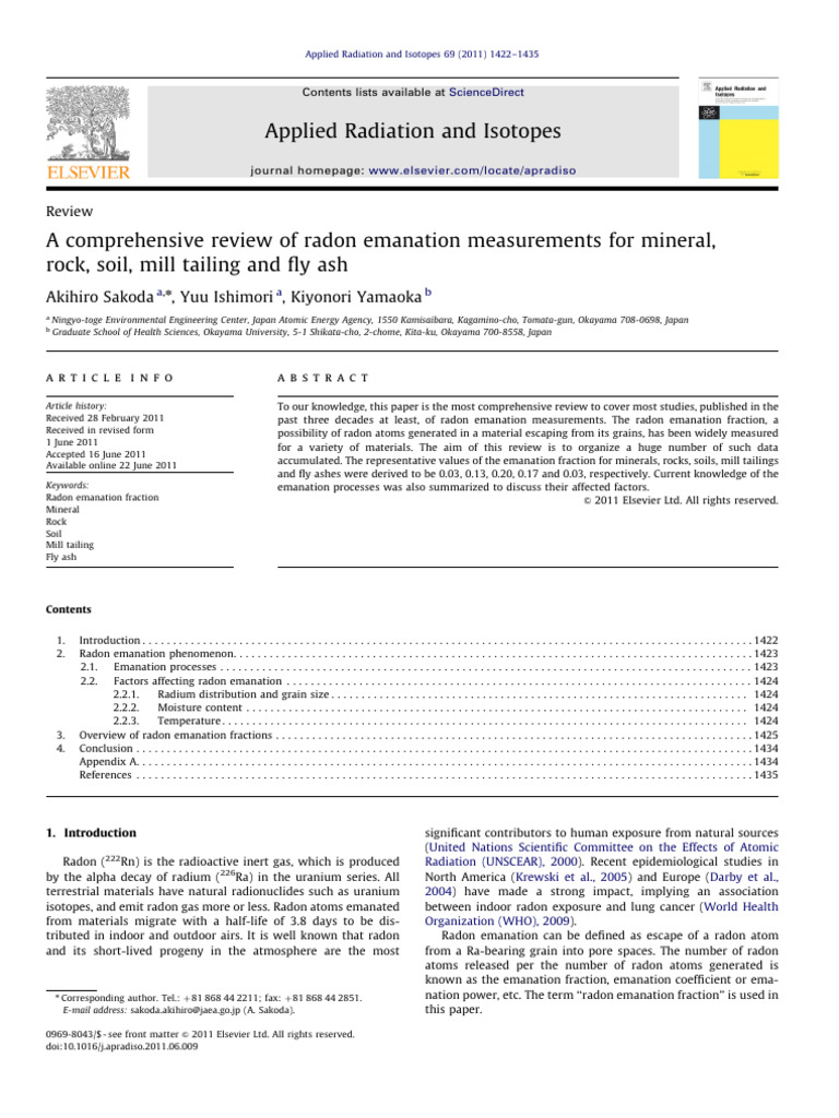 A Comprehensive Review of Radon Emanation Measurements For Mineral ...