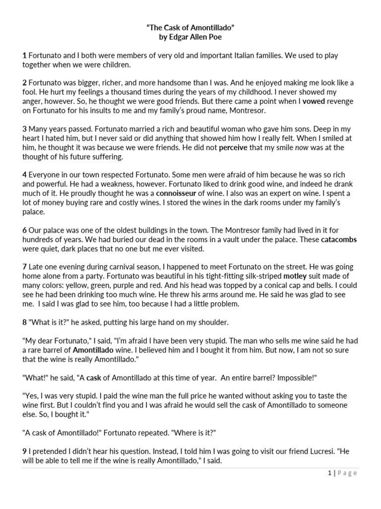 The Cask of Amontillado Text | PDF
