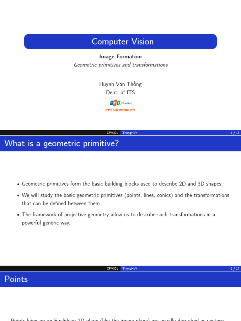 w01_image_formation | PDF | 2 D Computer Graphics | Euclidean Space