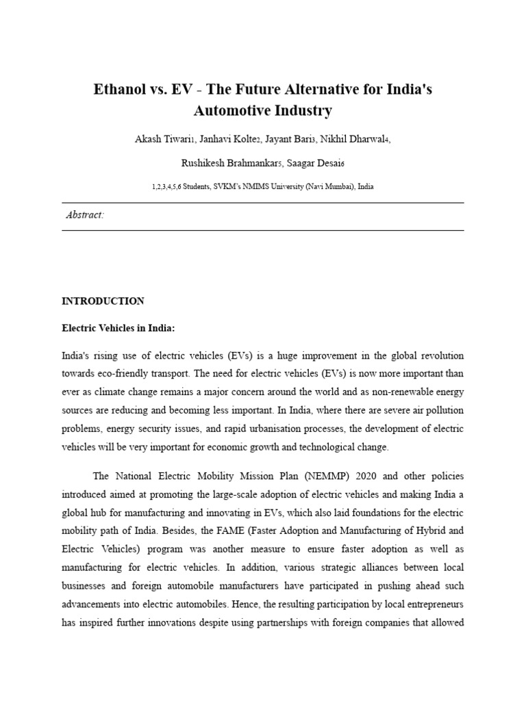 EV Vs Ethanol PDF Electric Vehicle Biofuel