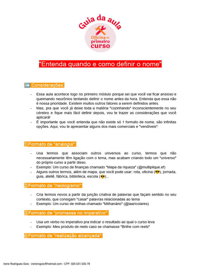 Como Definir Nomes para Cursos | PDF