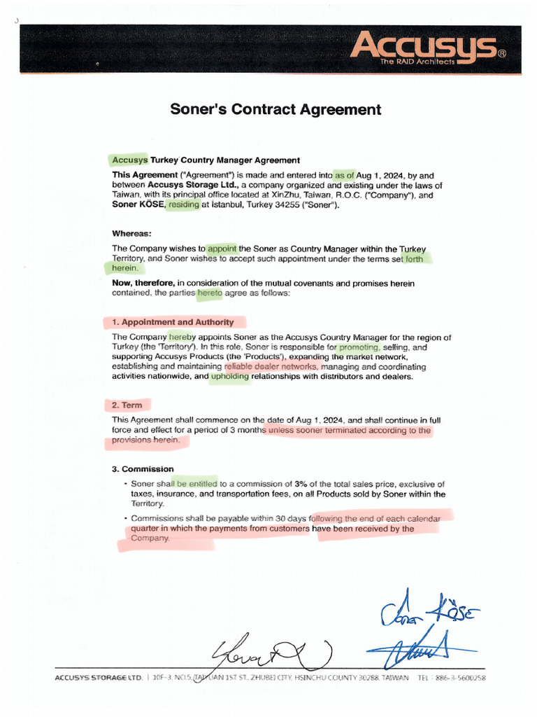 Soner's Contract Agreement - Signed Scan | PDF