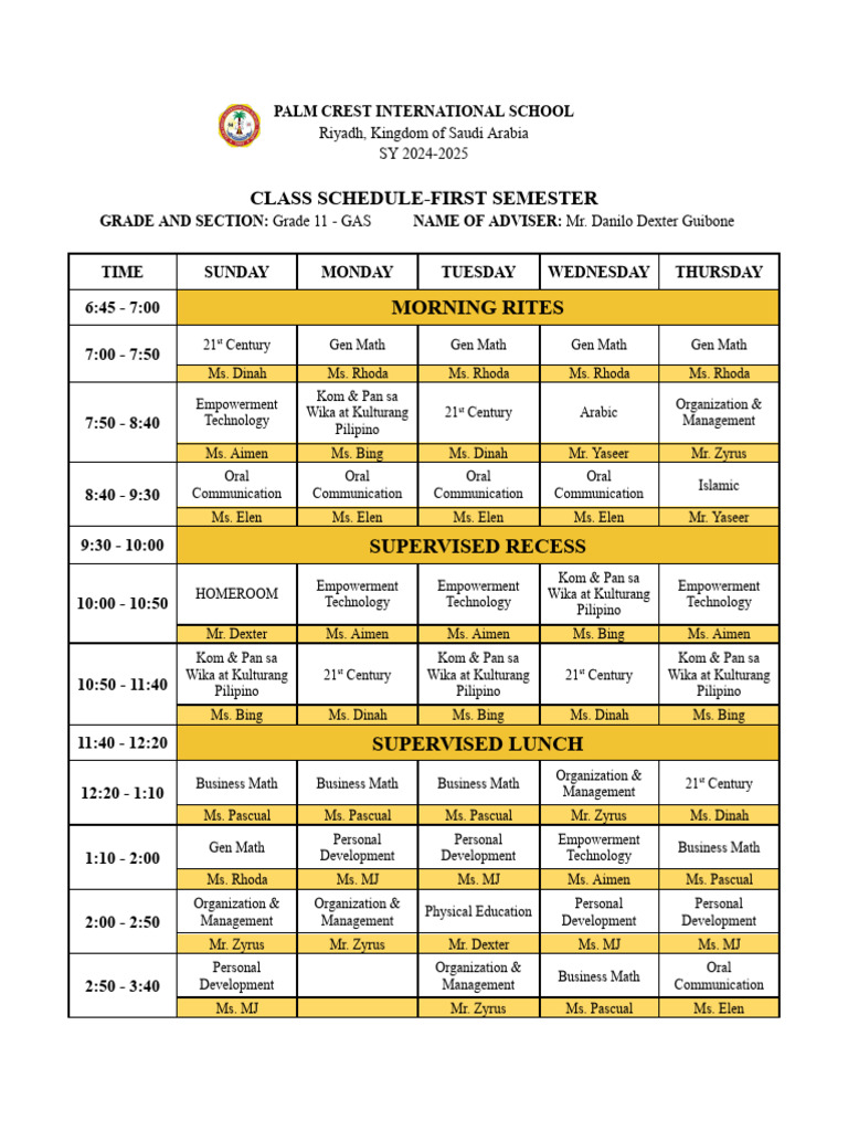 CLASS-SCHED FIRST SEM | PDF