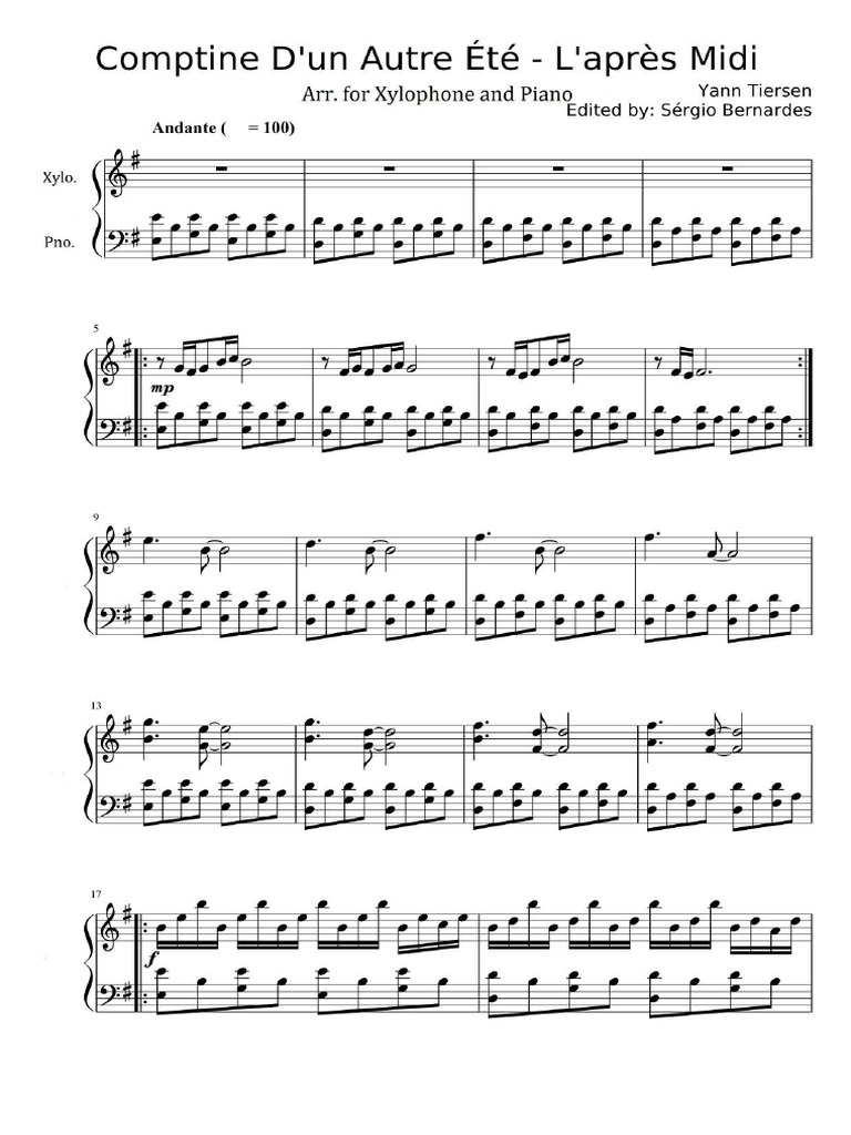 Xyloandpiano Yann Tiersen Comptine D Un Autre été Pdf
