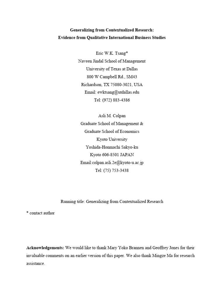 Tsang and Colpan 2024 Generalizing From Contextualized Research ...