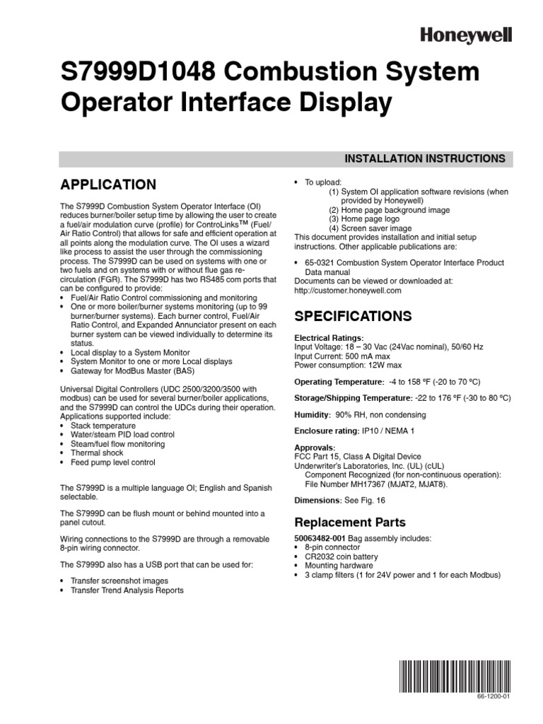 Honeywell S7999D1048 Install Instructinos | PDF | Electrical Connector ...