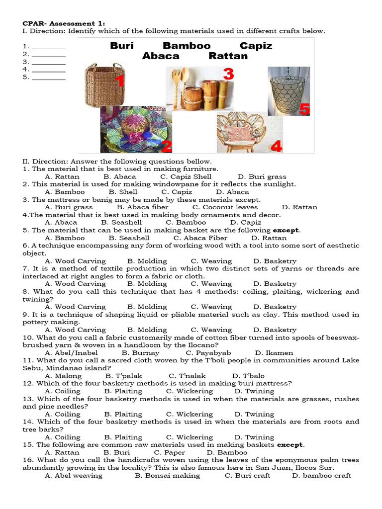 Cpar Assessment No. 1 104318 | PDF | Printmaking | Basket Weaving