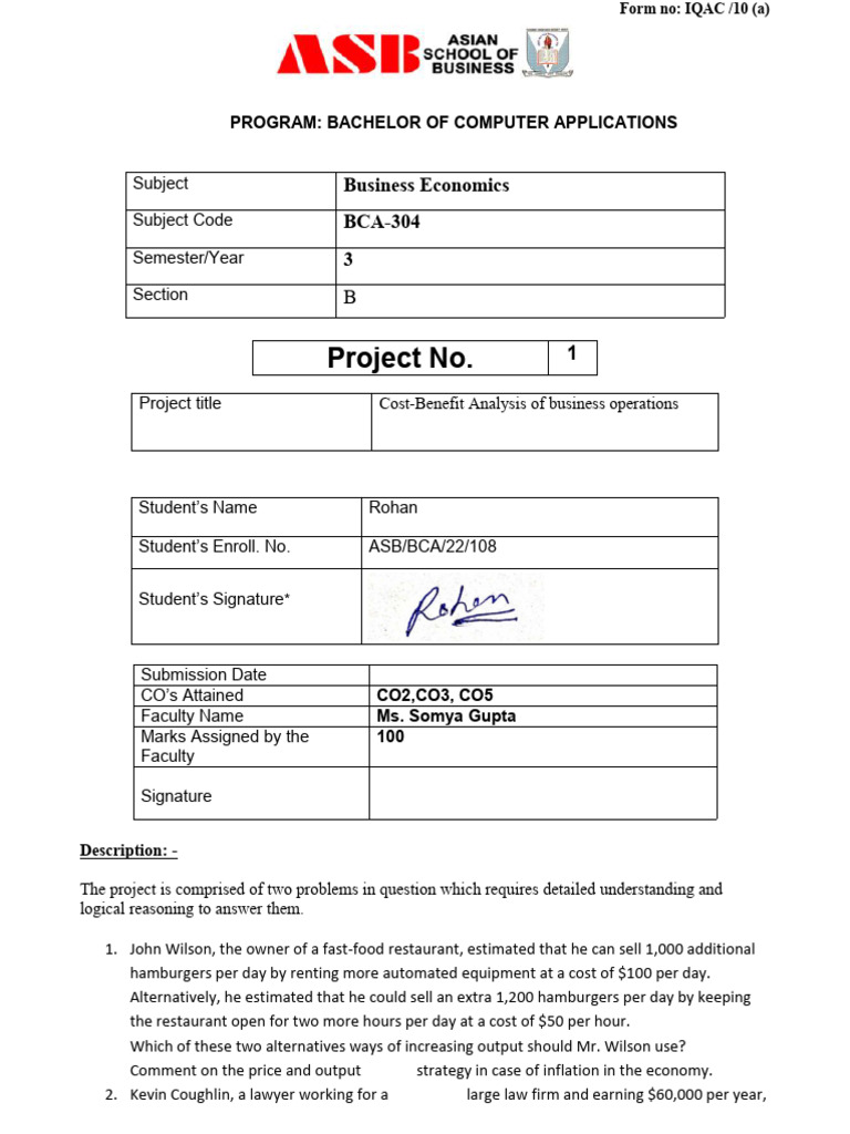 Mini Project BCA 01 (1) | PDF | Inflation | Cost