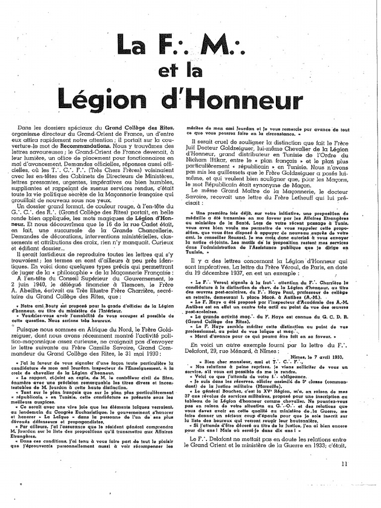 J. Marqués-Riviére - La F - M Et La Légion D'honneur (Les Documents ...