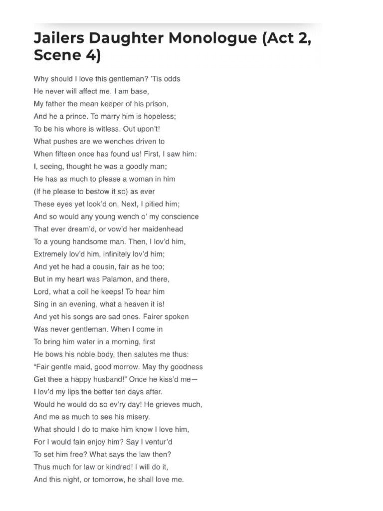 Jailor's Daughter Monologue | PDF