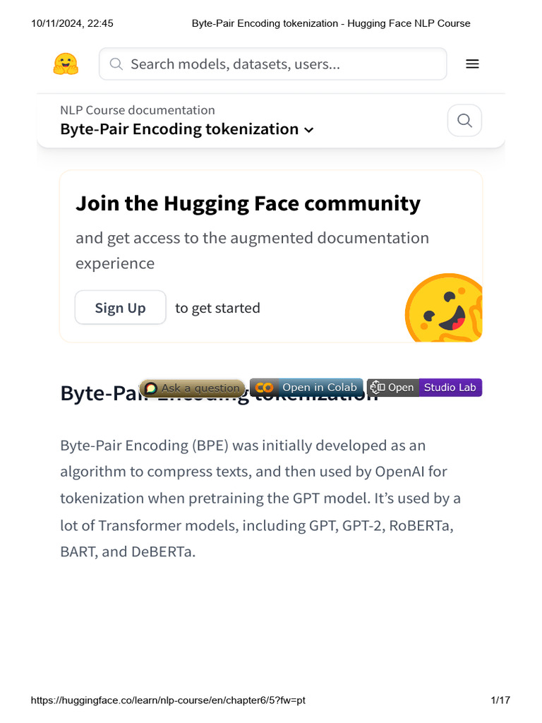 Byte-Pair Encoding Tokenization - Hugging Face NLP Course | PDF ...