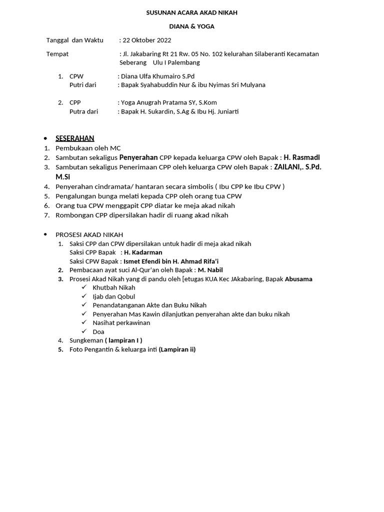 Susunan Acara Akad Nikah | PDF
