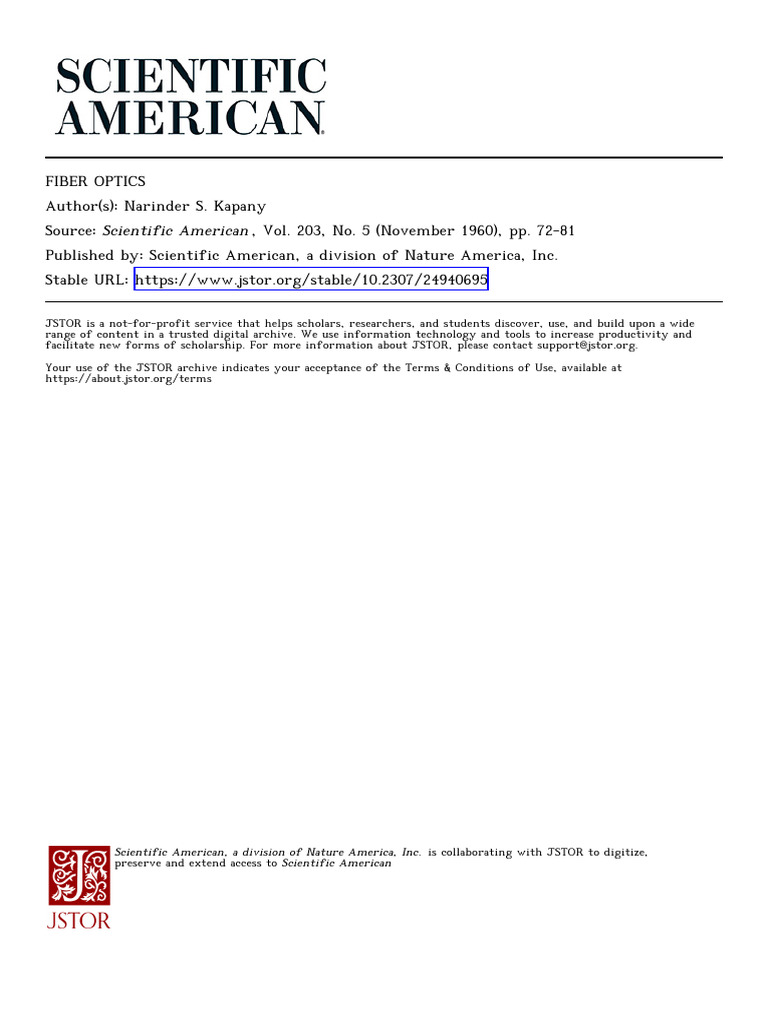 Kapany's Fiber Optics Breakthrough | PDF | Optical Fiber | Reflection ...
