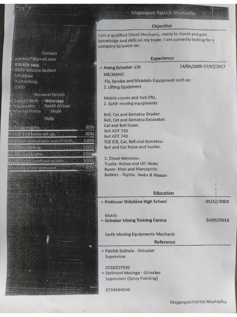 Patrick Nkhwashu's CV | PDF