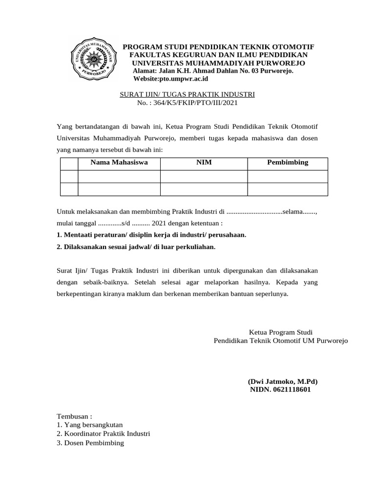 Format Surat Tugas Pi Dari Prodi | PDF