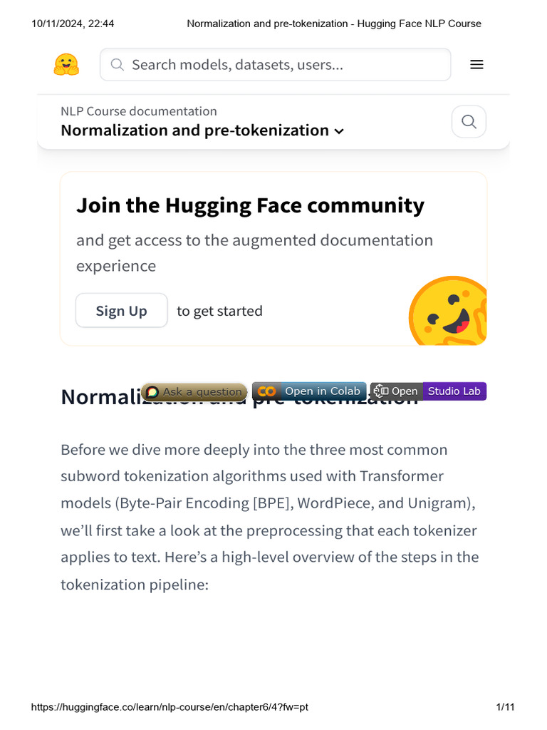 Normalization and Pre-Tokenization - Hugging Face NLP Course | PDF ... Normalization and Pre-Tokenization - Hugging Face NLP Course | PDF ...