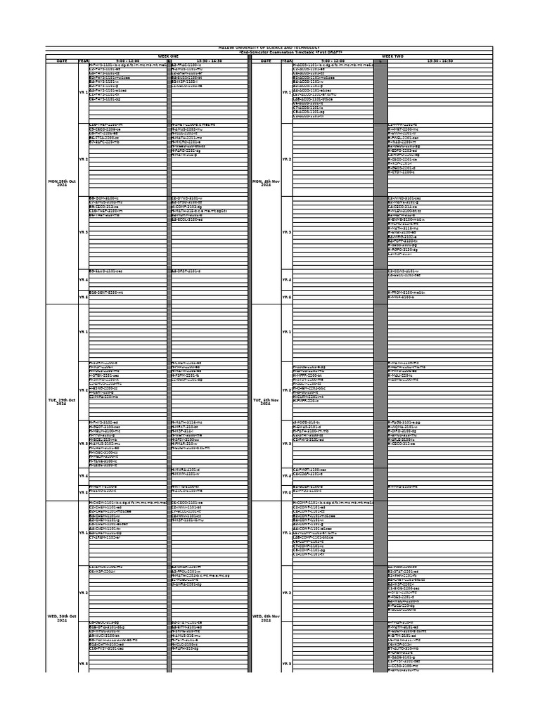 End-Semester Examination Timetable Draft One-Sept 2024 | PDF