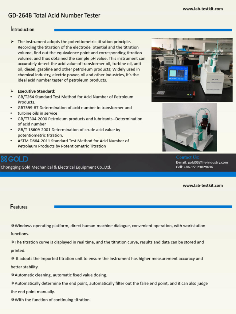 GD-264B Total Acid Number Tester | PDF | Titration | Chemistry