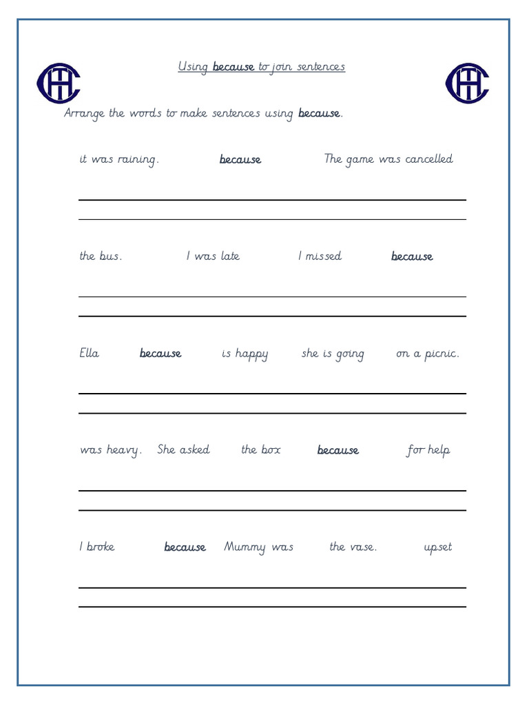 Sentence Building Using Because To Join Sentences PDF | PDF
