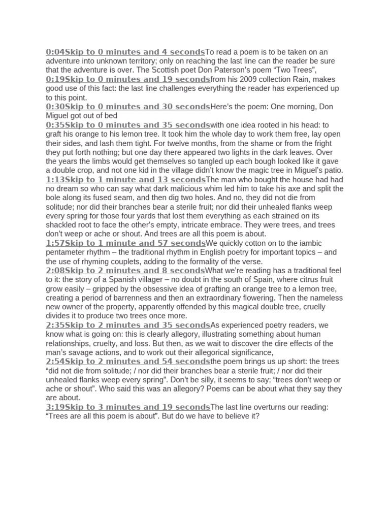 Analyzing Don Paterson's "Two Trees" Poem | PDF | Poetry | Poetics