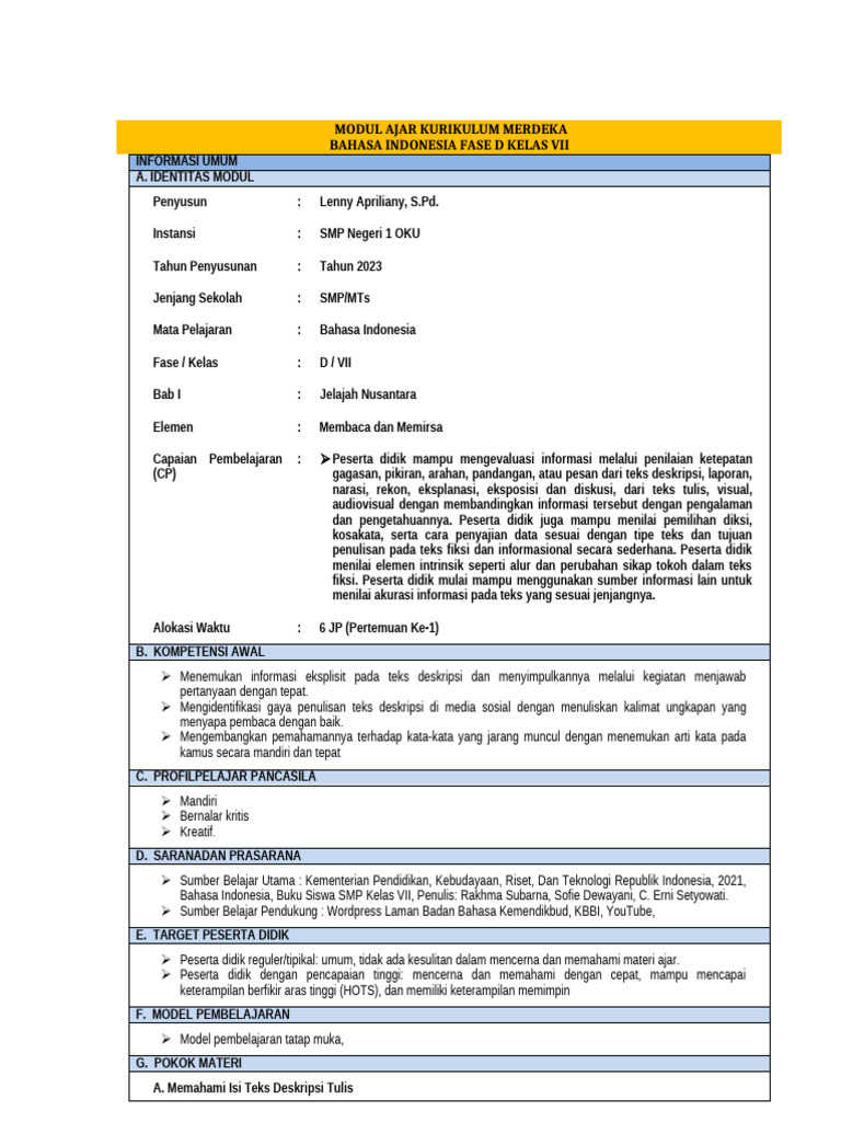 7A. Modul Ajar BAB 1 | PDF