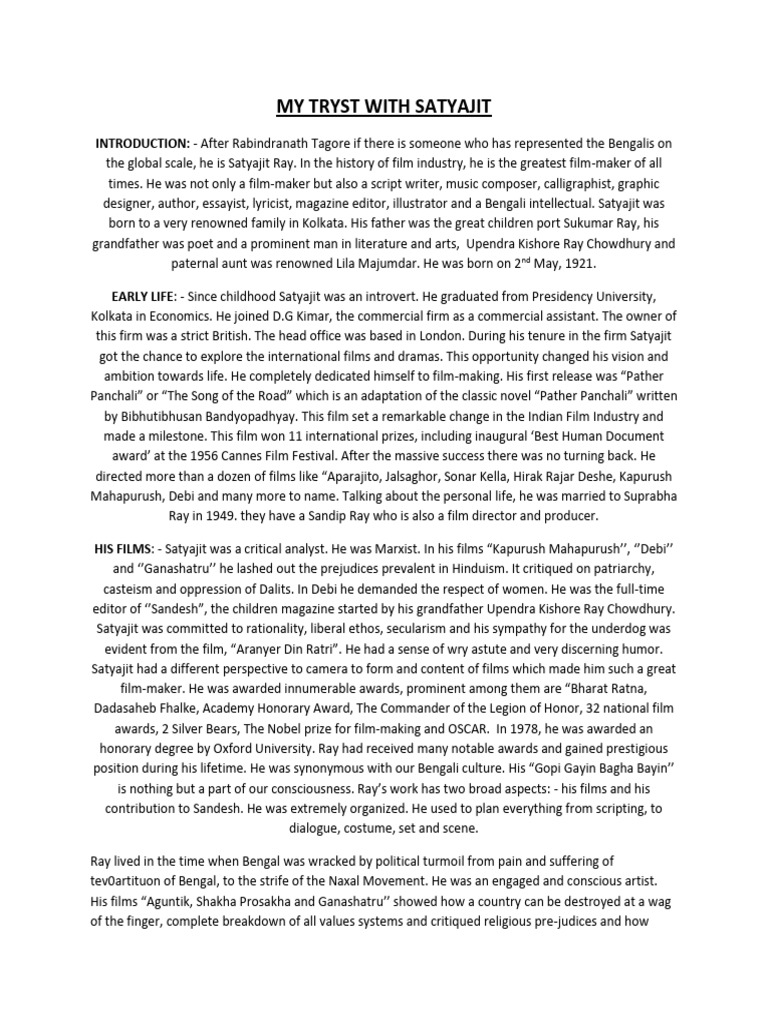 My Tryst With Satyajit | PDF | Travel | Art My Tryst With Satyajit | PDF | Travel | Art