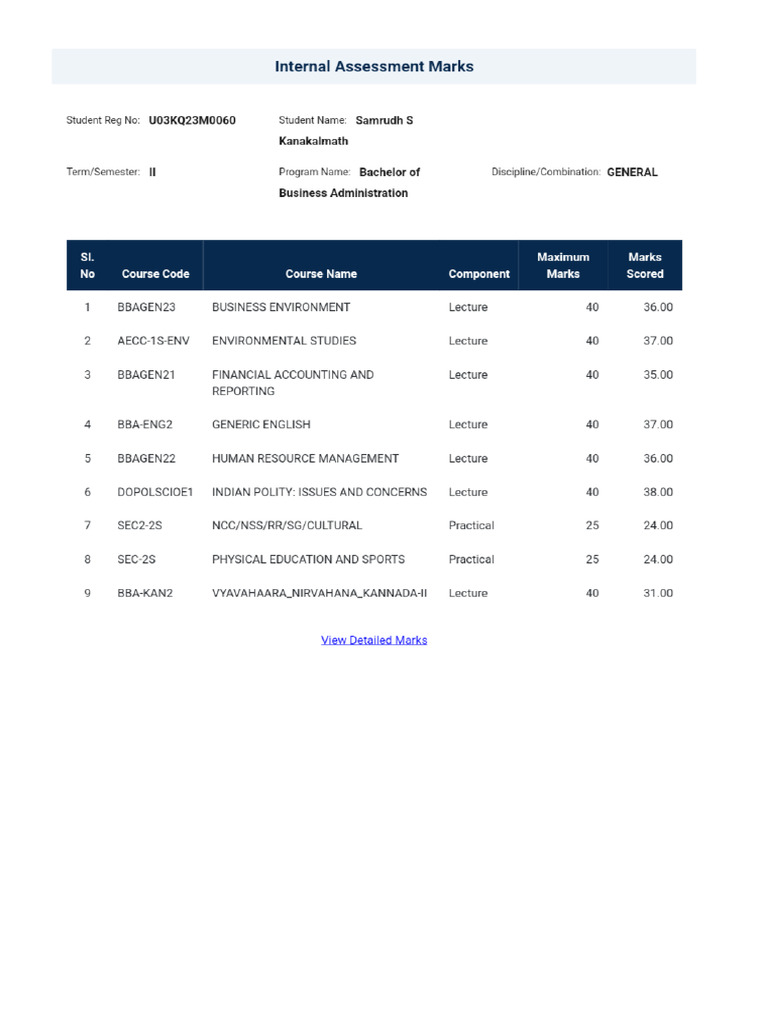 Student Internal Assessment Marks | PDF
