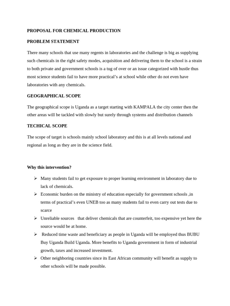 Proposal For Chemical Production Problem | PDF | Receipt | Laboratories