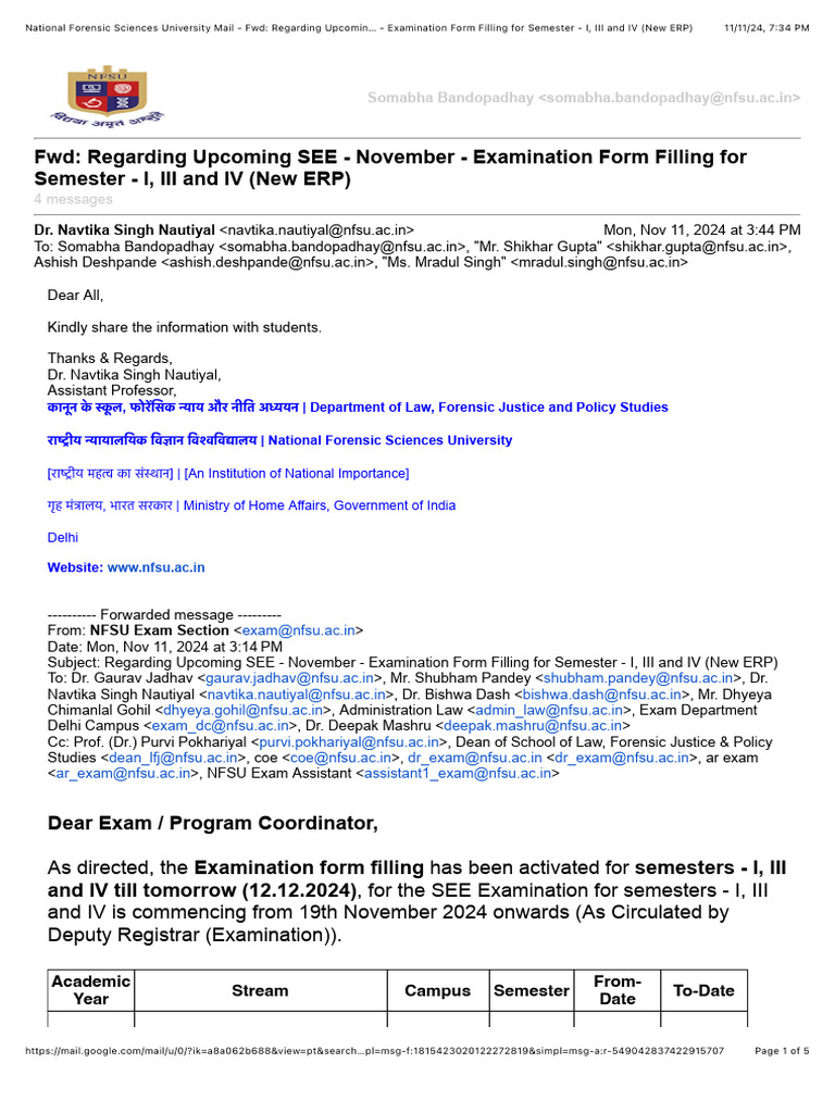 National Forensic Sciences University Mail - FWD Regarding Upcoming SEE ...