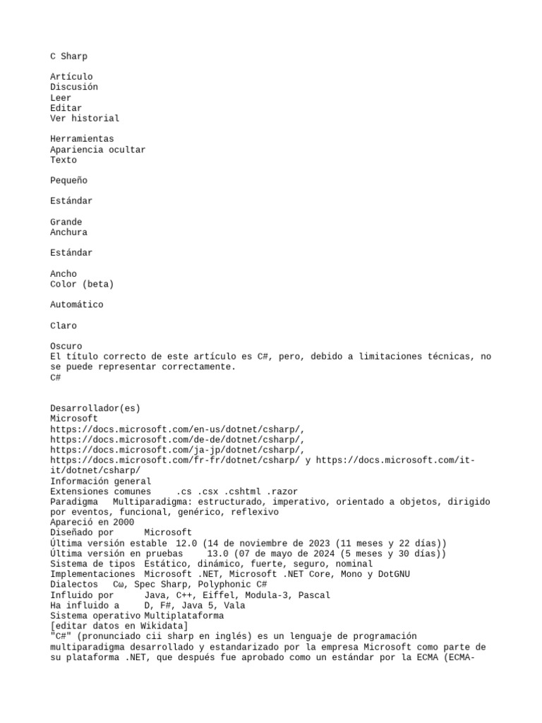 C Sharp - Wiki | PDF | C Sharp (lenguaje de programación) | Software