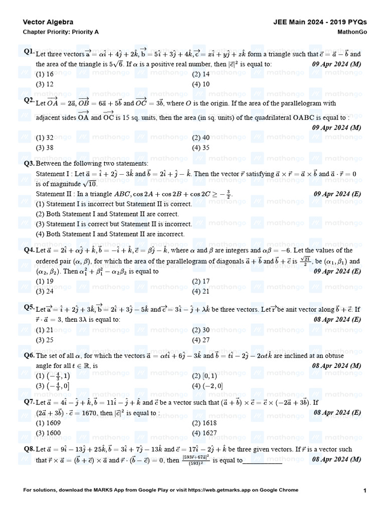 01 - Vector Algebra | PDF | Area | Algebra