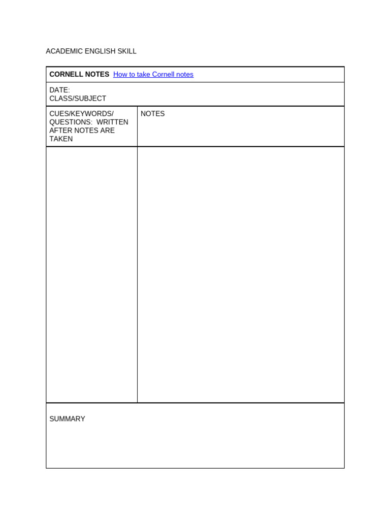 Cornell Notes Template 2024.11.11 | PDF
