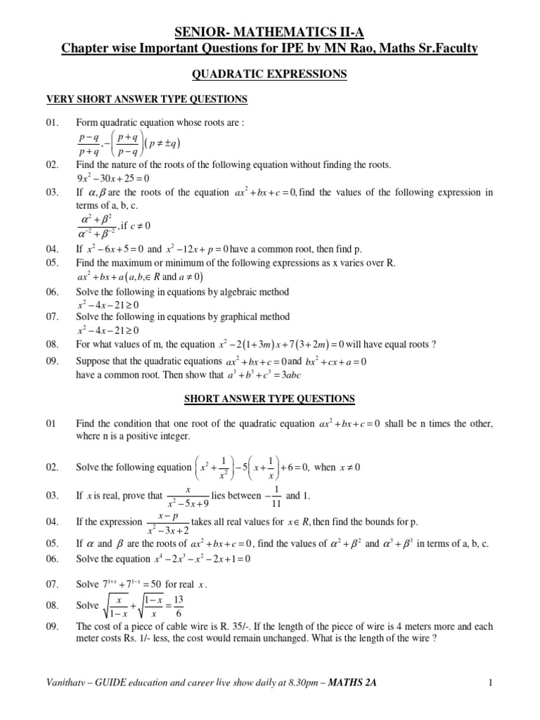 MATHS - IIA QUESTION BANK - Chapter Wise Important Questions For IPE | PDF | Business