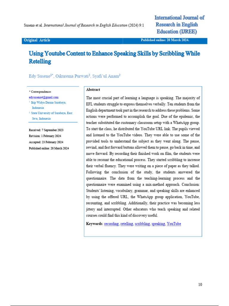 Using Youtube Content To Enhance Speaking by Scribbling While Retelling | PDF | Teachers | Learning